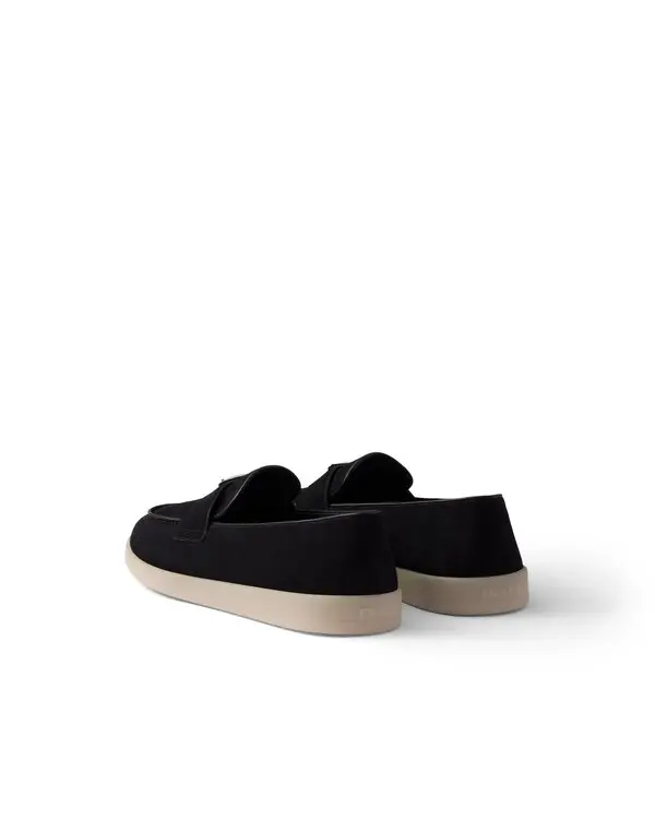 Prada Suede Loafers With Enameled Triangle Logo - Black