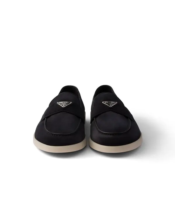 Prada Suede Loafers With Enameled Triangle Logo - Black