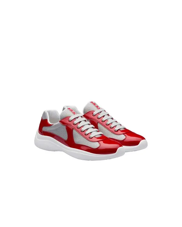 Prada Patent Leather And Technical Fabric America's Cup Sneakers - Red