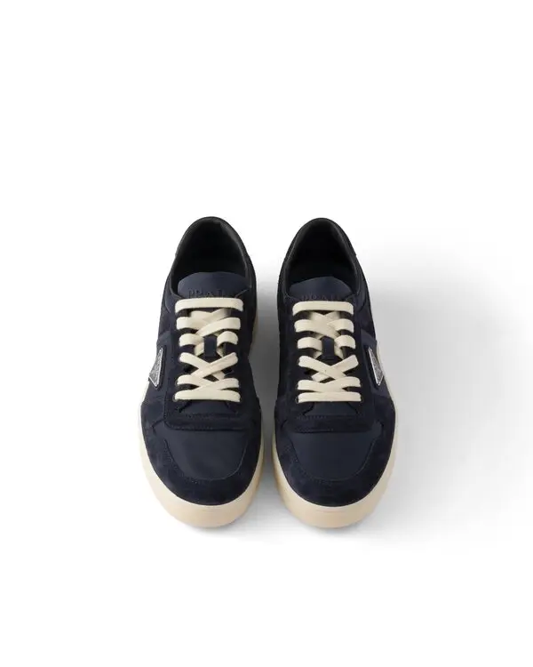 Prada Downtown Re-nylon And Suede Sneakers - Blue