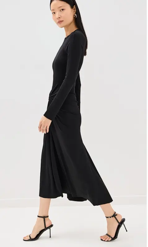 Victoria Beckham Long Sleeve Gathered Midi Dress