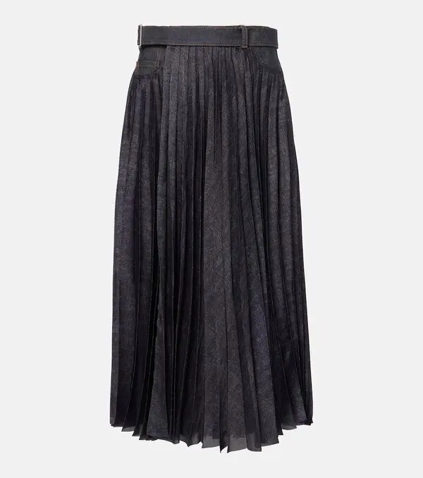 Sacai Denim Pleated Midi Skirt