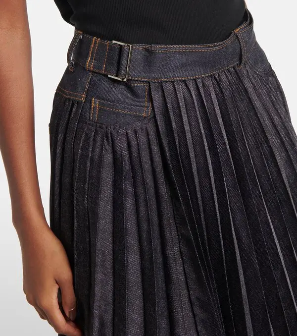 Sacai Denim Pleated Midi Skirt
