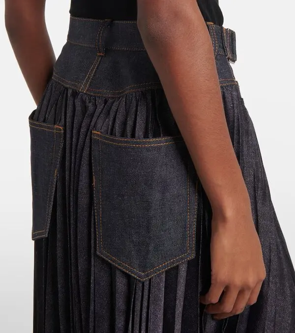 Sacai Denim Pleated Midi Skirt