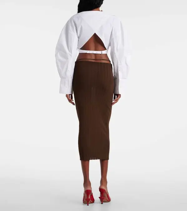 Jacquemus Pralu Ribbed-knit Midi Skirt - Brown