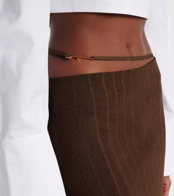 Jacquemus Pralu Ribbed-knit Midi Skirt - Brown