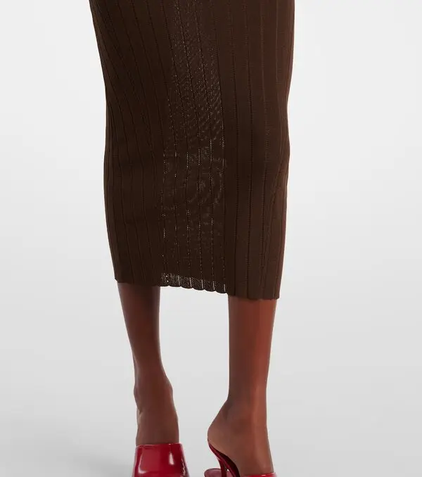 Jacquemus Pralu Ribbed-knit Midi Skirt - Brown