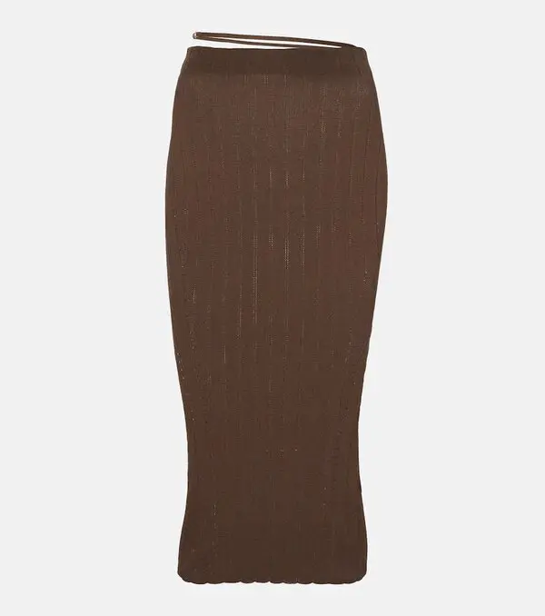 Jacquemus Pralu Ribbed-knit Midi Skirt - Brown