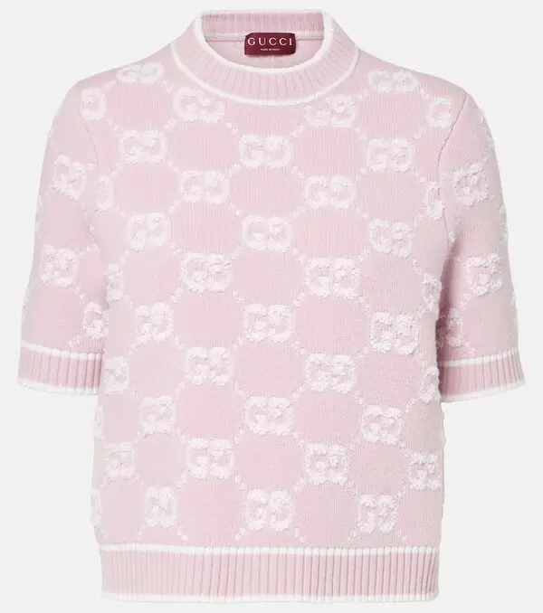 Gucci Gg Wool Bouclé Jacquard Top - Pink