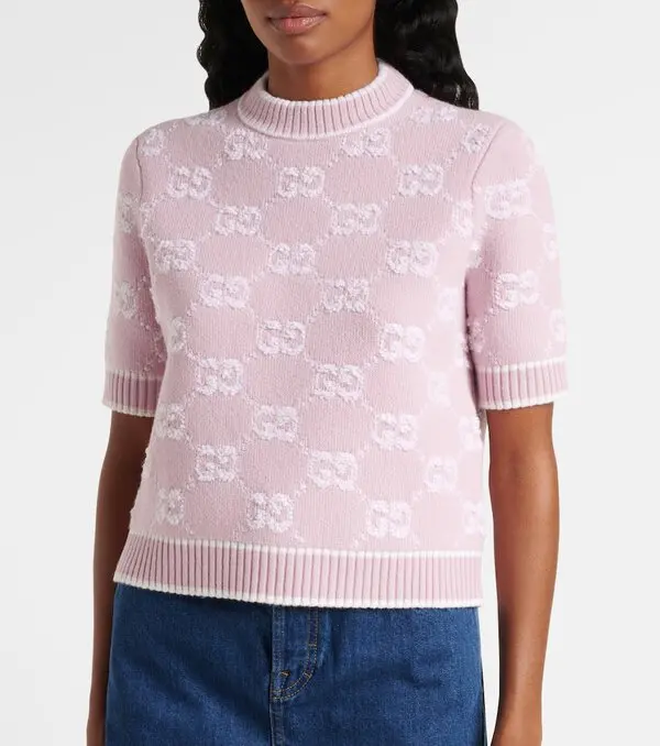 Gucci Gg Wool Bouclé Jacquard Top - Pink
