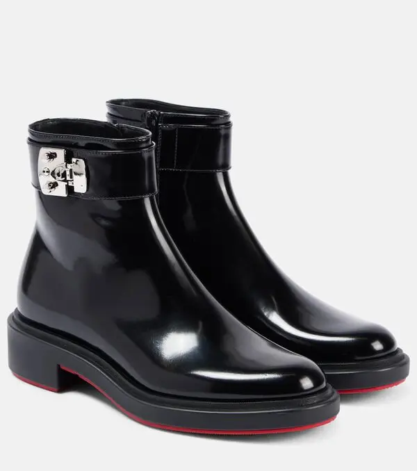 CHRISTIAN LOUBOUTIN Urban Booty Lock Polished Leather Ankle Boots