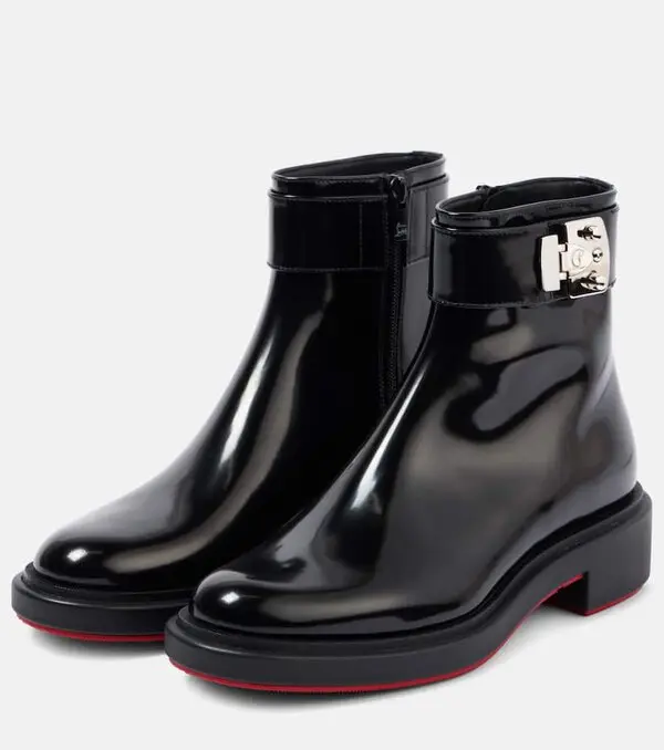 CHRISTIAN LOUBOUTIN Urban Booty Lock Polished Leather Ankle Boots