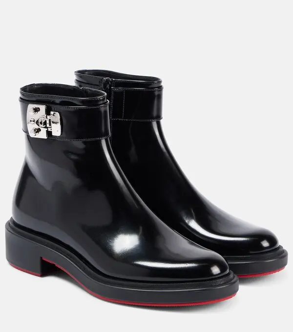 CHRISTIAN LOUBOUTIN Urban Booty Lock Polished Leather Ankle Boots - Black