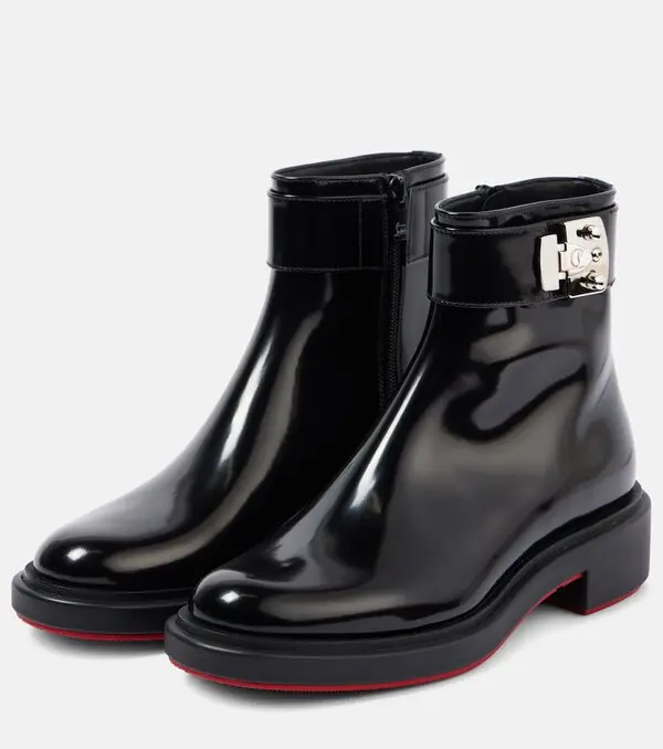 CHRISTIAN LOUBOUTIN Urban Booty Lock Polished Leather Ankle Boots