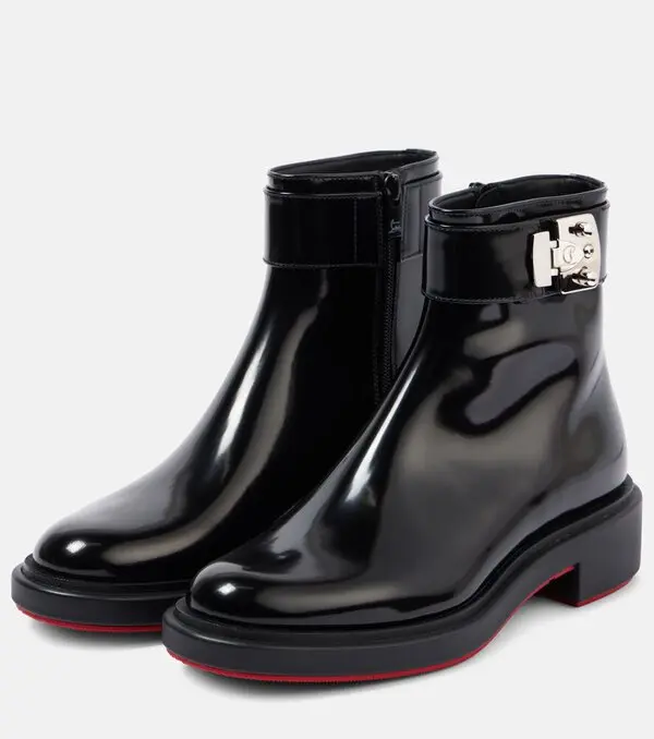 CHRISTIAN LOUBOUTIN Urban Booty Lock Polished Leather Ankle Boots