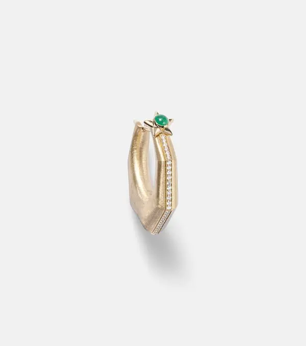 MARIE LICHTENBERG Baba Large Single Earring With Diamonds And Emerald - Gold