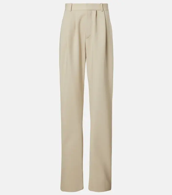 Saint Laurent Pleated Wool Wide-leg Trousers - Beige