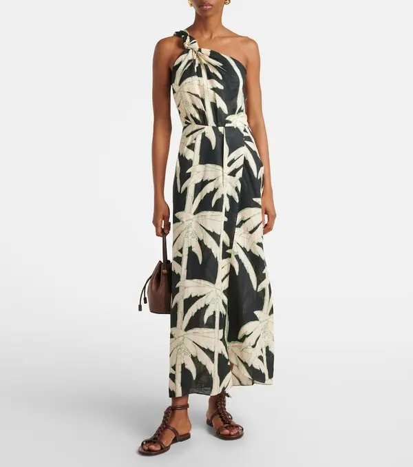 Johanna Ortiz Printed One-shoulder Midi Dress