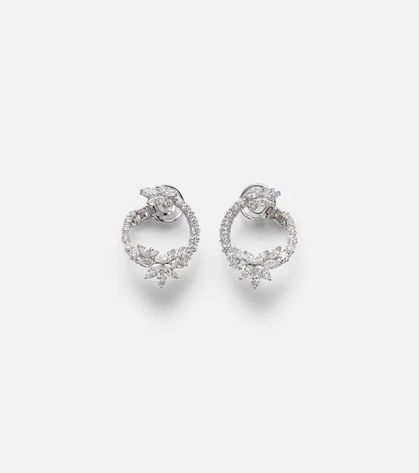 Yeprem 18kt White Gold Diamond Hoop Earrings - Silver