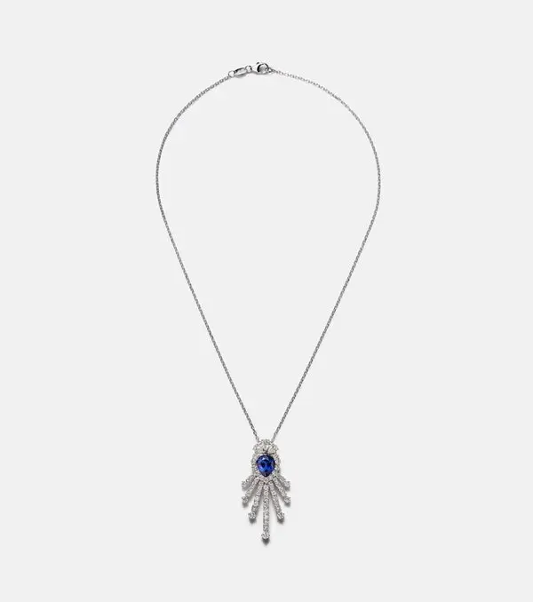 Yeprem 18kt White Gold Necklace With Diamonds And Sapphire - Silver