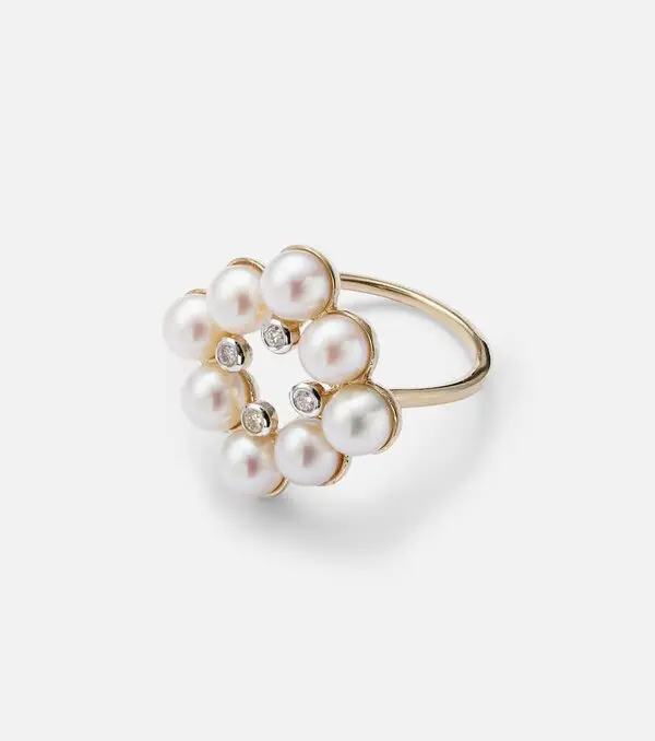 Mateo Cluster 14kt Ring With Pearls And Diamonds - Gold