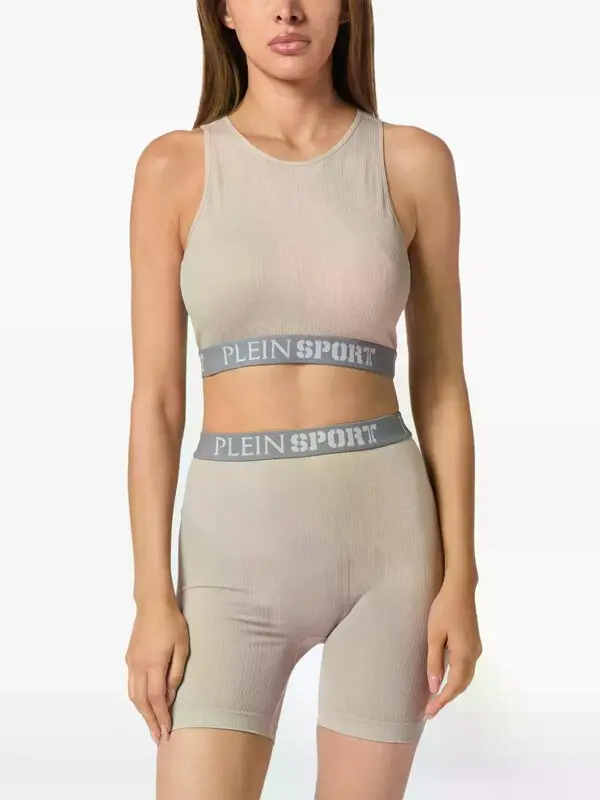 PLEIN SPORT Ribbed Seamless Training Sports Bra - Neutrals