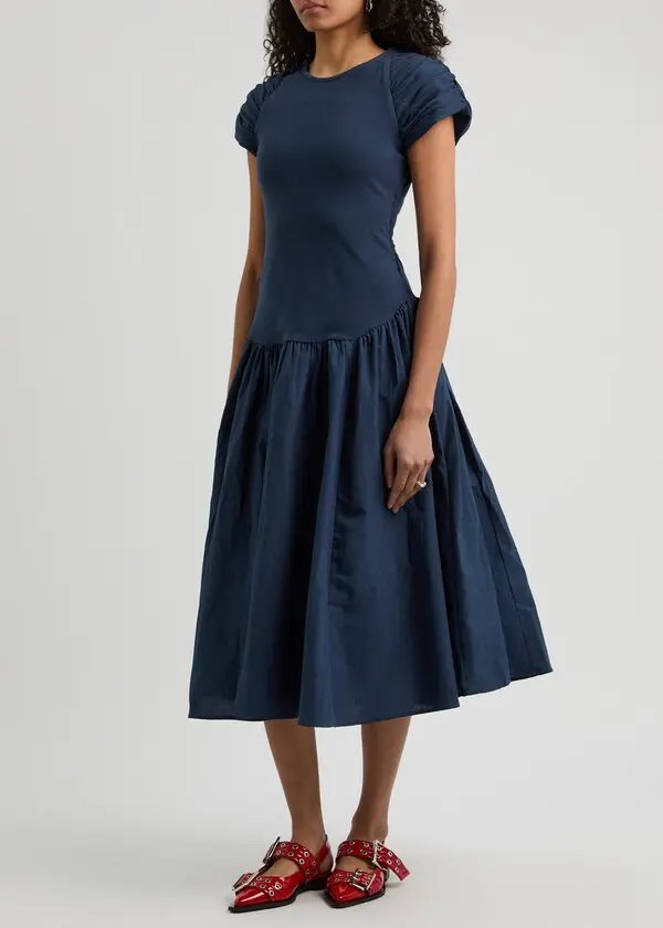 Free People Stretch-Cotton Midi Dress - Navy - 50% Off | Editorialist