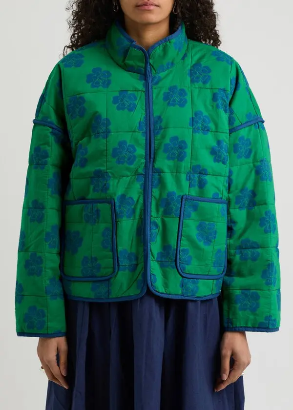 Free People Chloe Floral-print Quilted Cotton Jacket - Green
