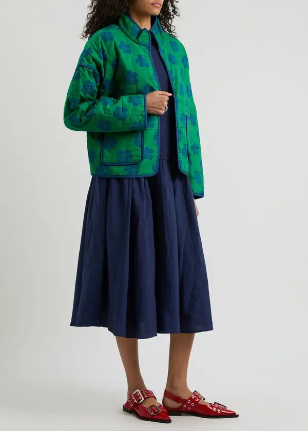 Free People Chloe Floral-print Quilted Cotton Jacket - Green