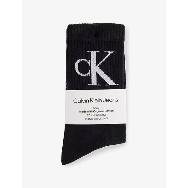 Calvin Klein Ribbed Cotton-blend Crew Socks Pack Of Two - Black