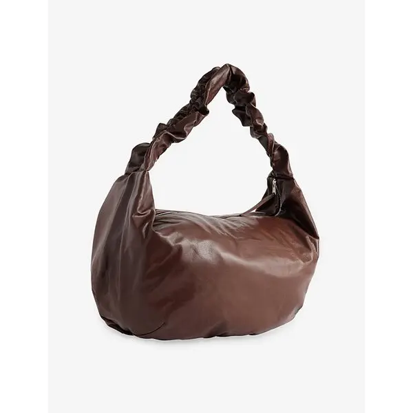 Ouat Leather Shoulder Bag With Ruched Strap In Brown - 56% Off 