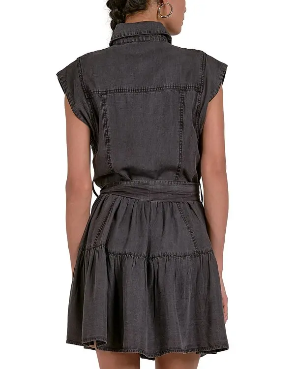Elan Chambray Collared Button Front Mini Dress