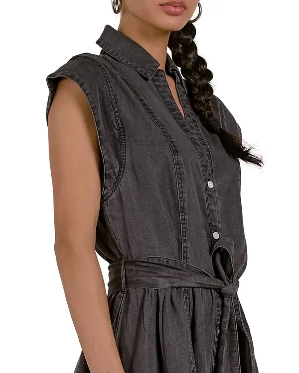 Elan Chambray Collared Button Front Mini Dress