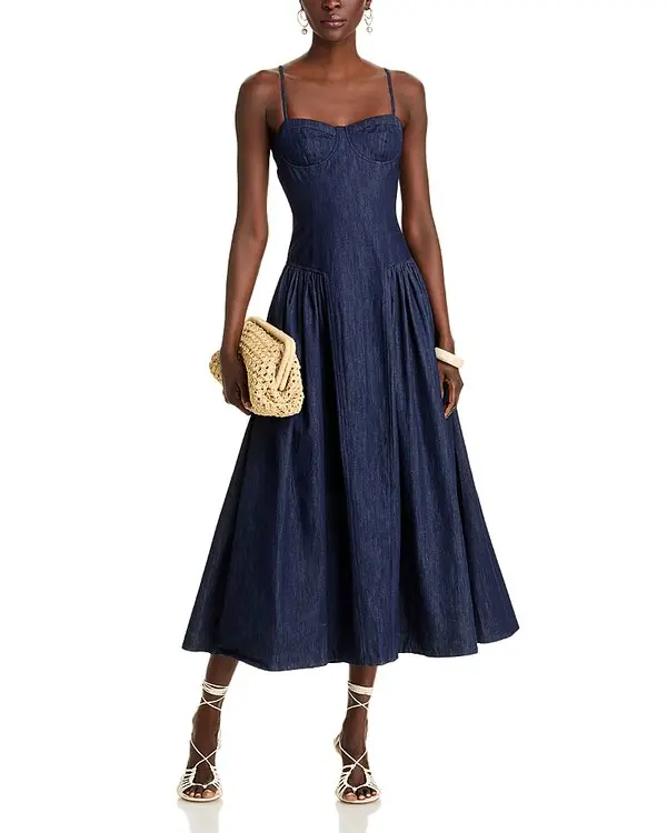 Aqua Denim Bustier Midi Dress - Dark Indigo