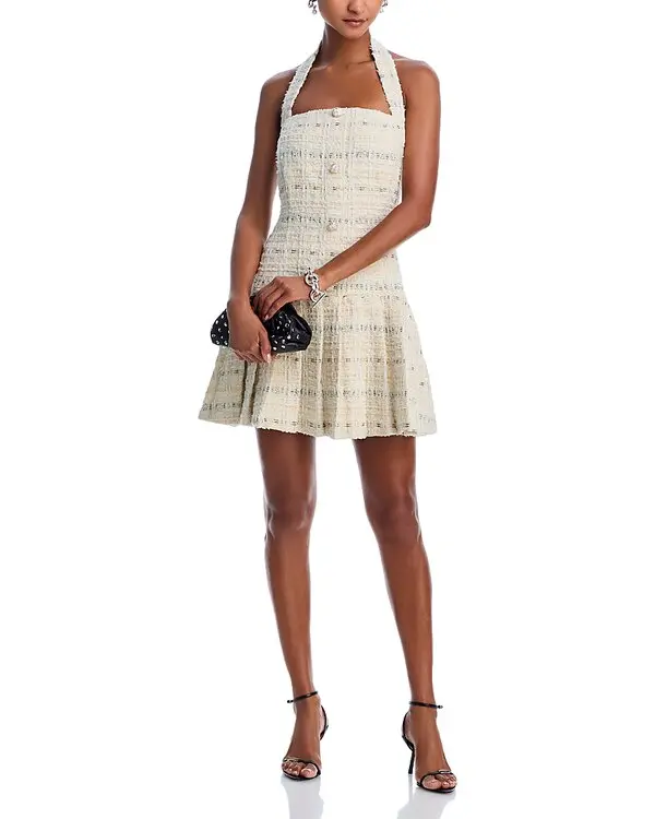 Aqua Tweed Mini Dress - Ivory/black