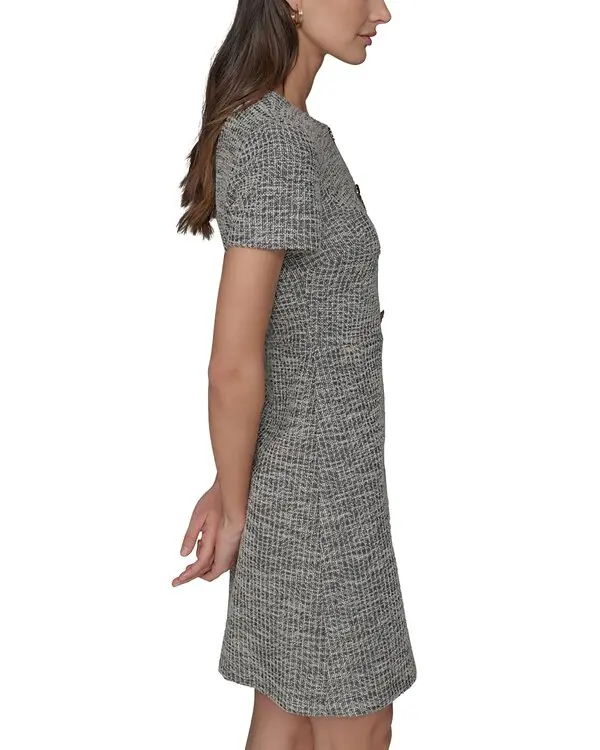 Karl Lagerfeld Paris Knit Tweed A-line Dress With Flower Buttons - Black/Soft White