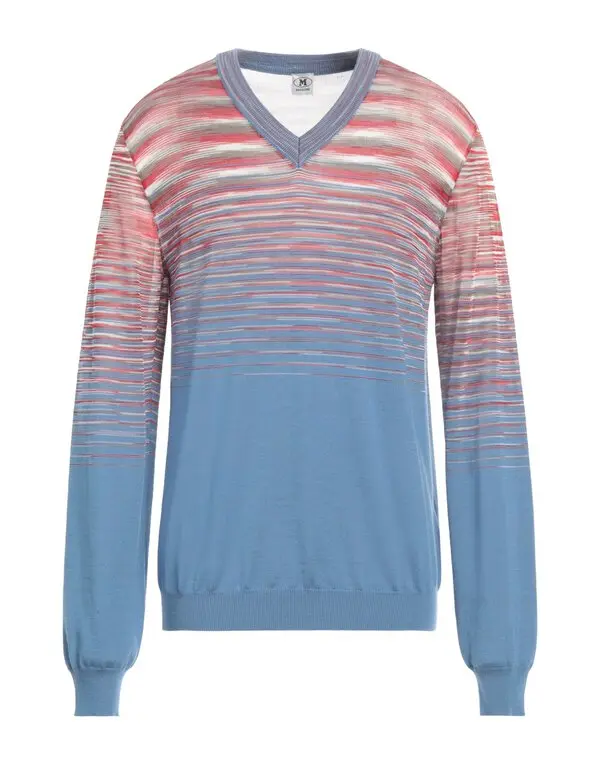 Missoni V-neck Wool Sweater With Multicolor Stripes - Blue