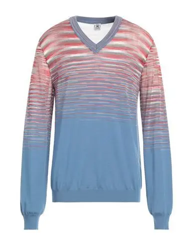 Missoni V-neck Wool Sweater With Multicolor Stripes - Pastel Blue