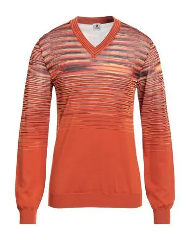 Missoni V-neck Wool Sweater With Multicolor Stripes - Rust