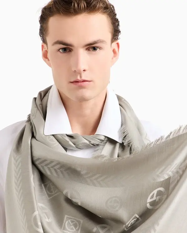 Giorgio Armani Monogram Jacquard Virgin-wool And Silk Stole - Beige