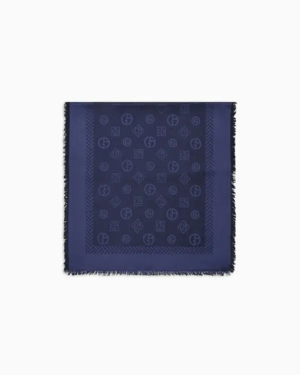 Giorgio Armani Monogram Jacquard Virgin-wool And Silk Stole - Blue