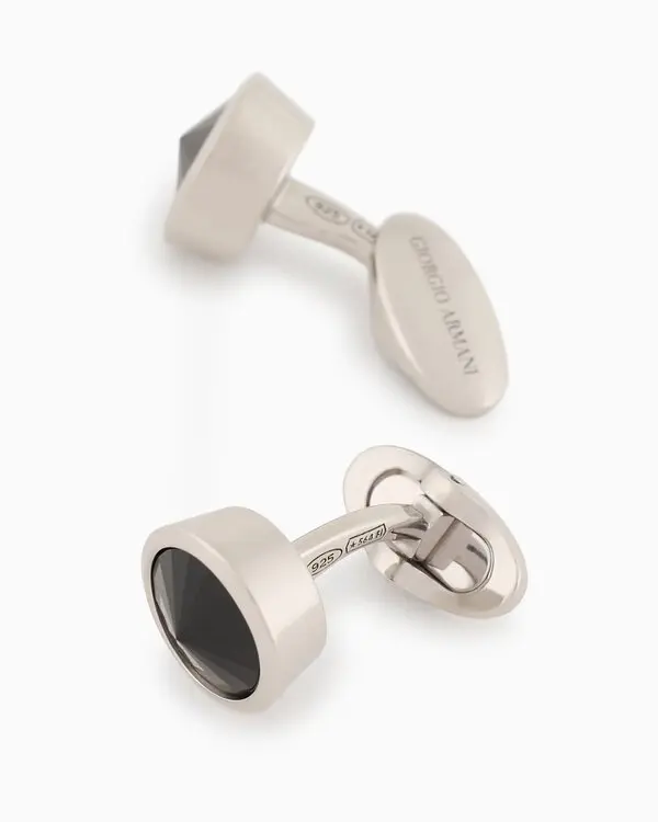 Giorgio Armani Sterling Silver Cufflinks With A Coloured Crystal