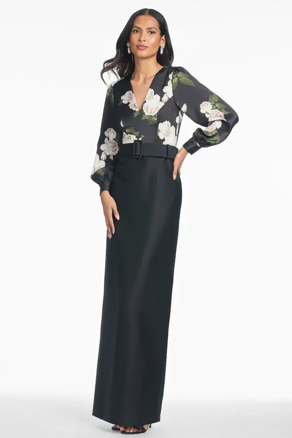 Sachin & Babi Schylor Floral Print Column Gown - Black