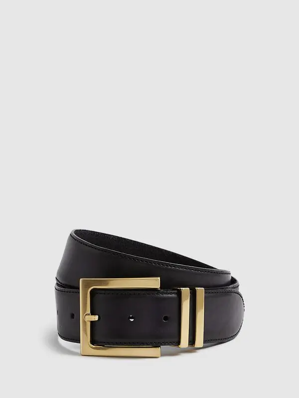 REISS Brompton Leather Belt - Black