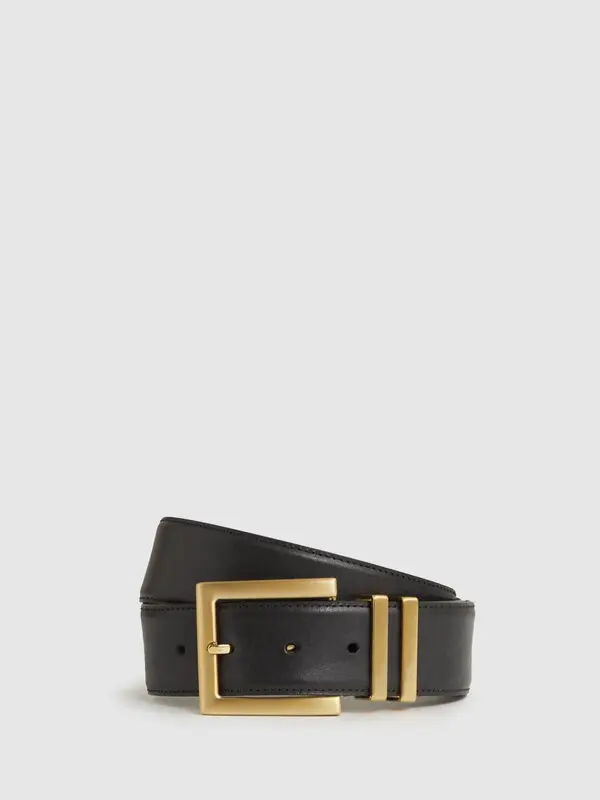 REISS Brompton Leather Belt - Black
