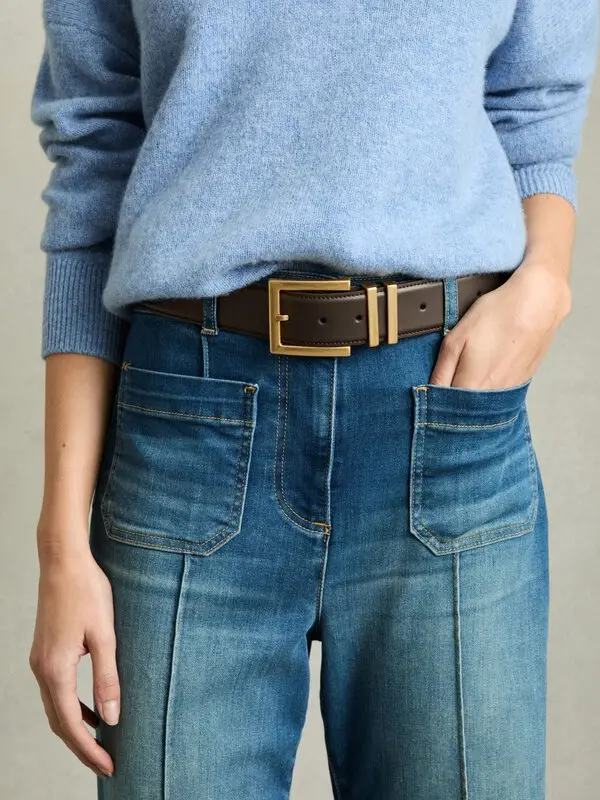 REISS Brompton Leather Belt - Chocolate