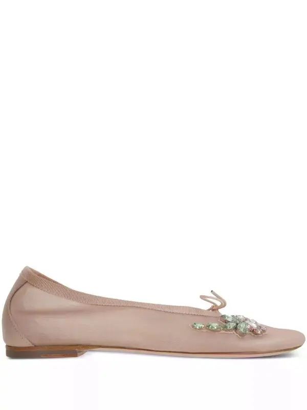 Simone Rocha Rhinestone-appliqué Mesh Ballet Flats - Neutrals