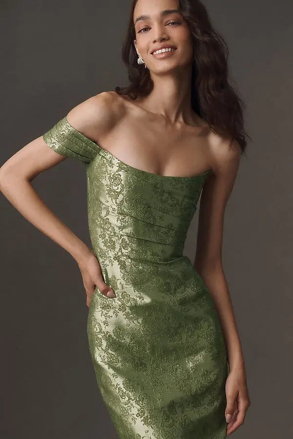 SAU LEE Jackson Jacquard Maxi Gown - Green