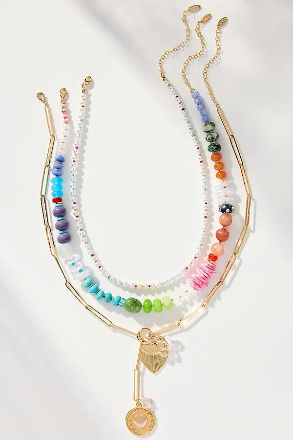 Anthropologie Charm Layered Necklaces - Lime