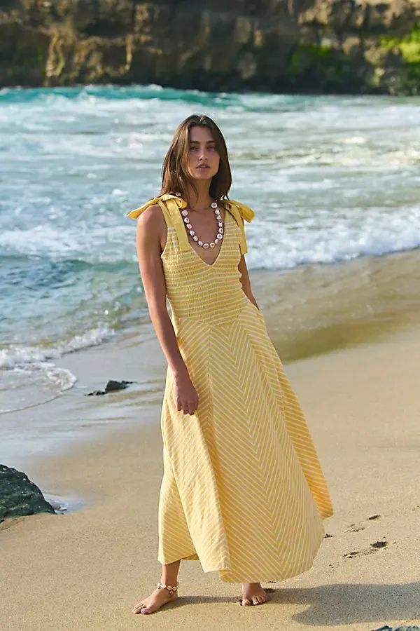 Free People Cecelia Midi Dress - Butter Yellow Combo